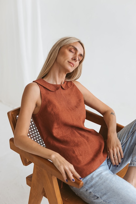 Peter Pan Collar Linen Top PIPPA Cape Collar Linen Tank Top - Etsy