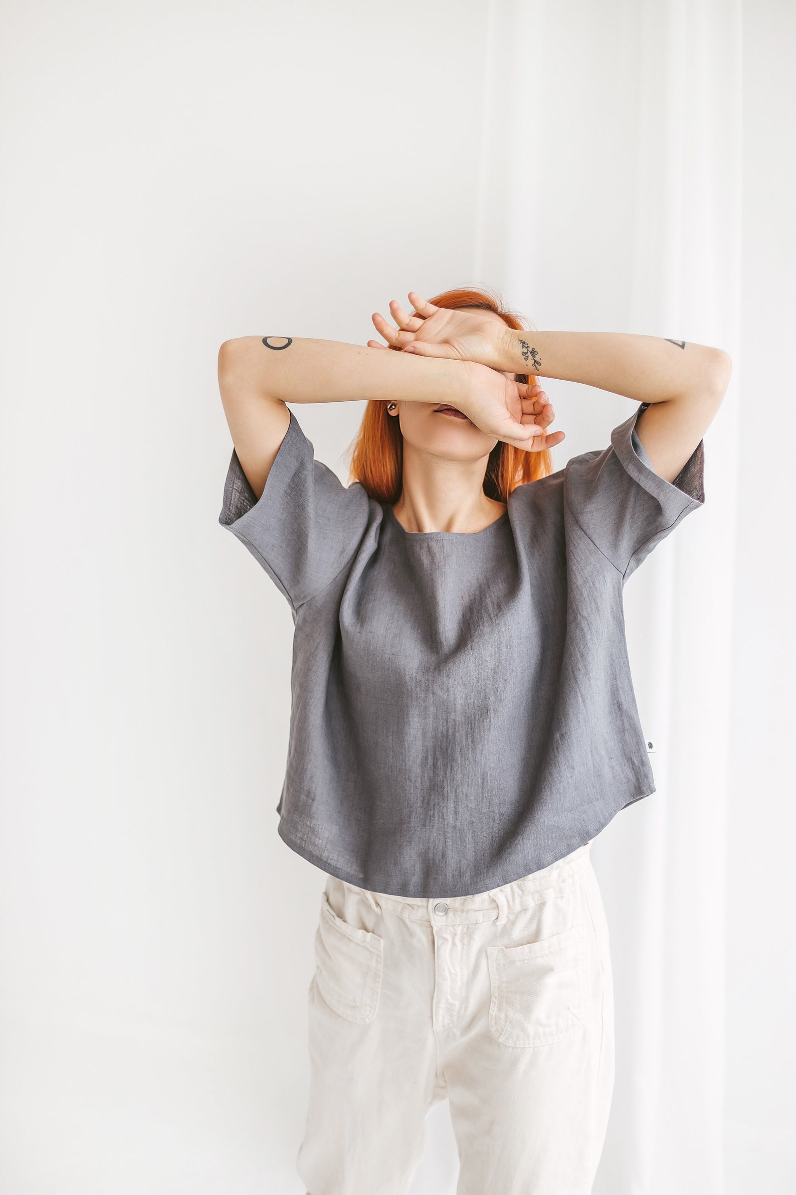 Organic Linen Crop Top ERIKA Oversized 100% Linen T-shirt for - Etsy