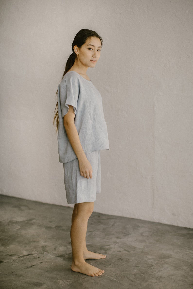 Linen Pajama Set for Women AMBER: Soft Organic Linen Pajama Short Pants ...