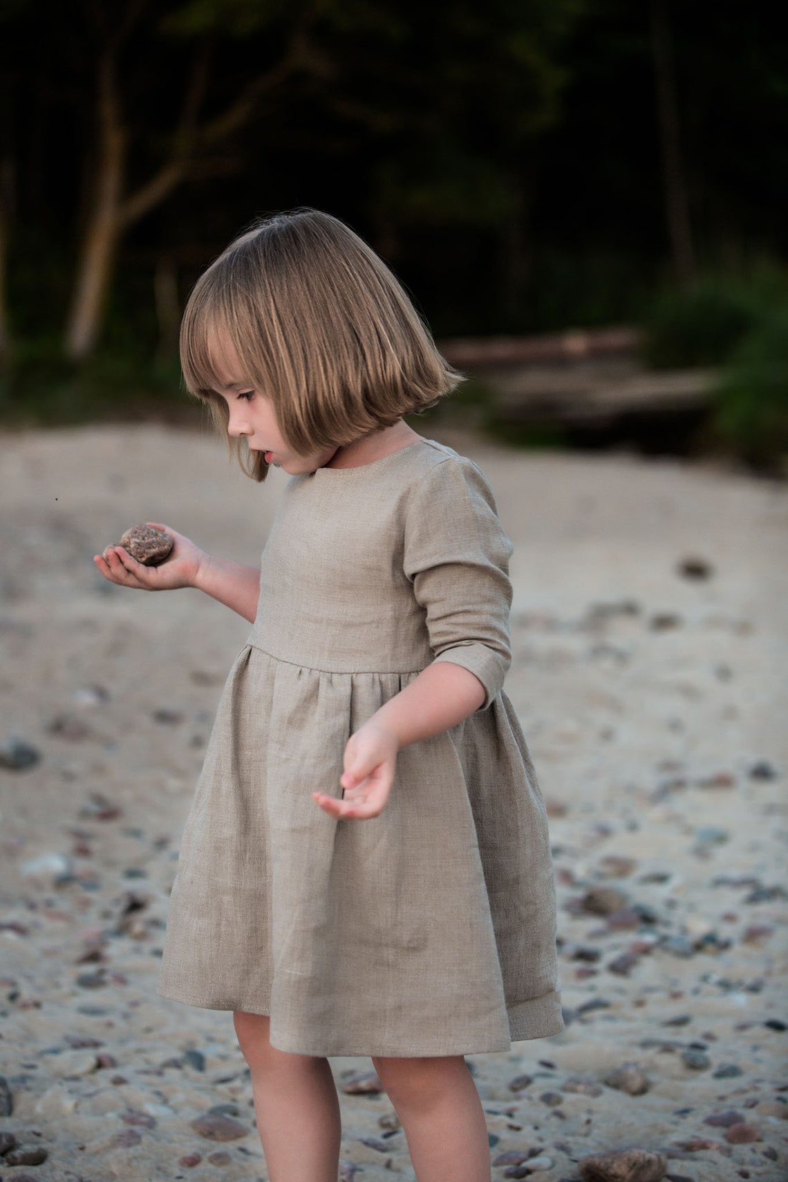 Girls Linen Dress With Long 3/4 Sleeves Linen Summer Dress | Etsy