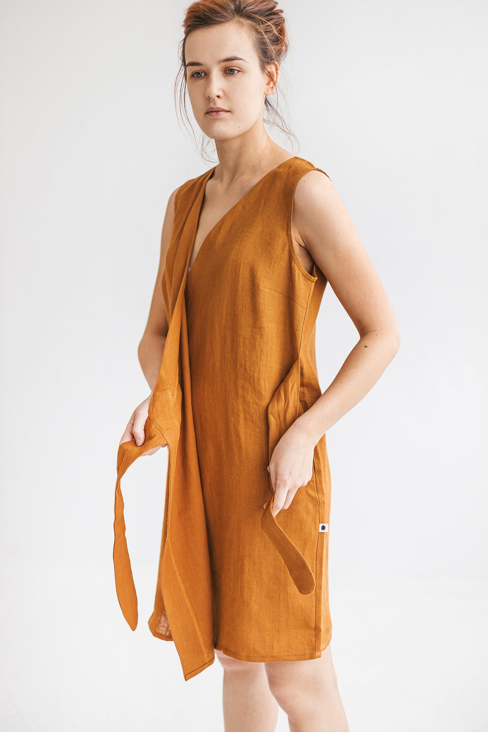 Linen Dress Una V Neck Sleeveless Organic Linen Summer Dress Etsy Canada