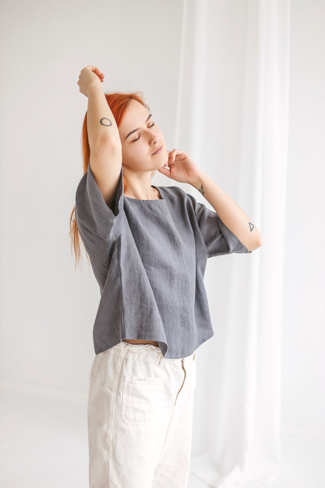 Organic Linen Crop Top ERIKA Oversized 100% Linen T-shirt for - Etsy