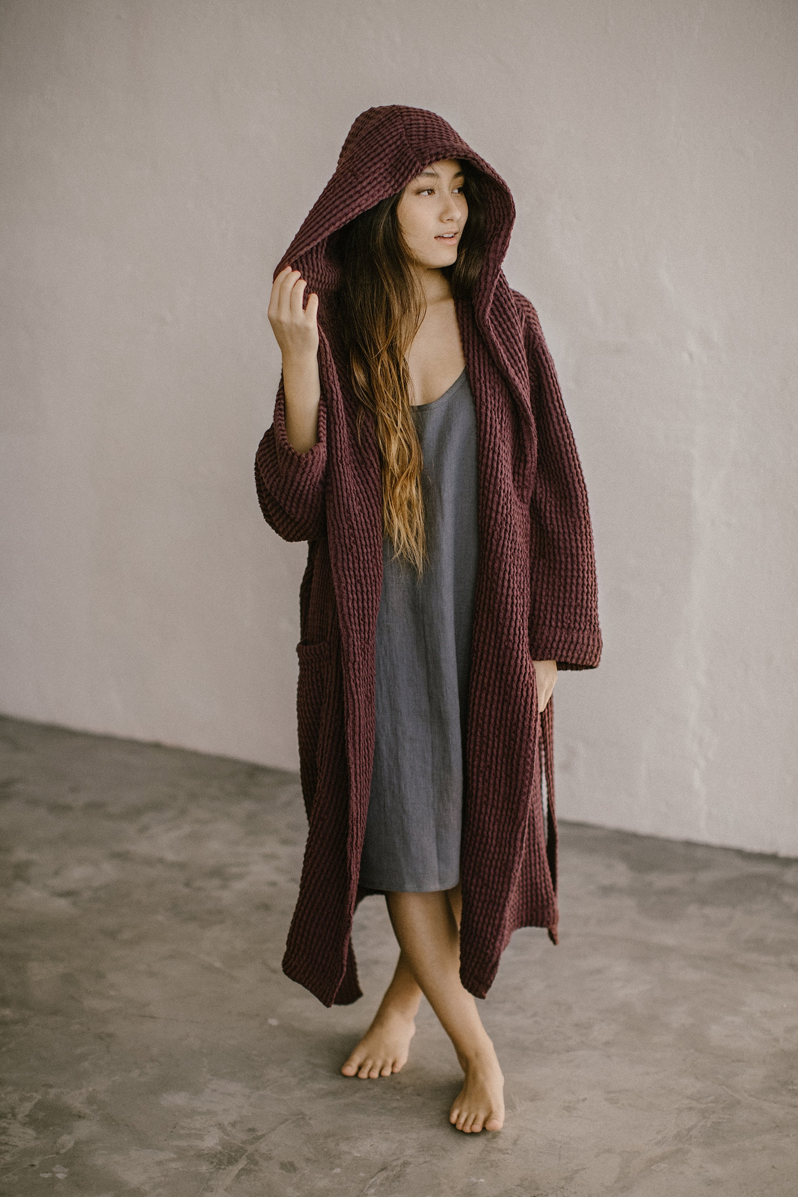 Hooded Long Organic Linen & Cotton Waffle Robe for Women and - Etsy