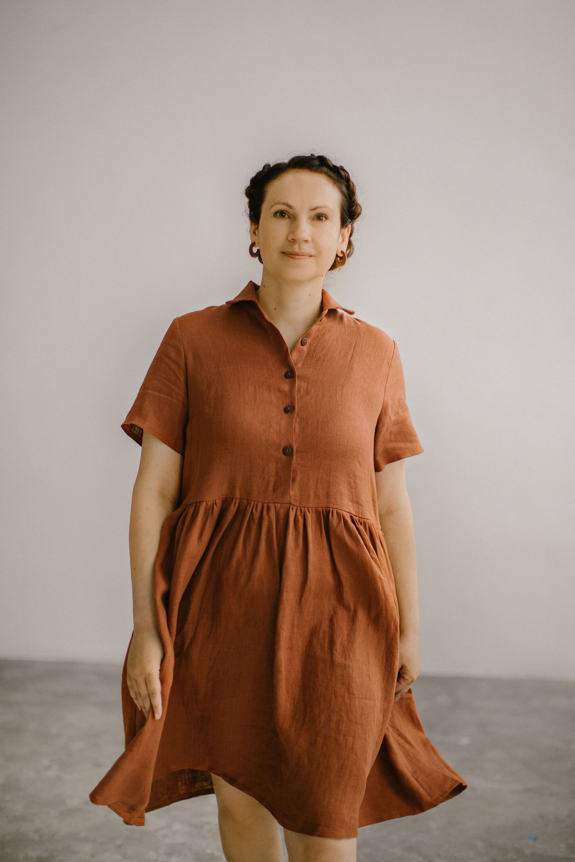 Linen Plus Size Dress MARTA Button up Linen Midi Dress With | Etsy