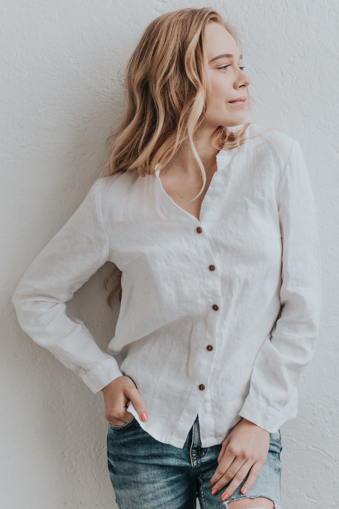 Classic Linen Button up Shirt ANGELIA White Linen Shirt - Etsy