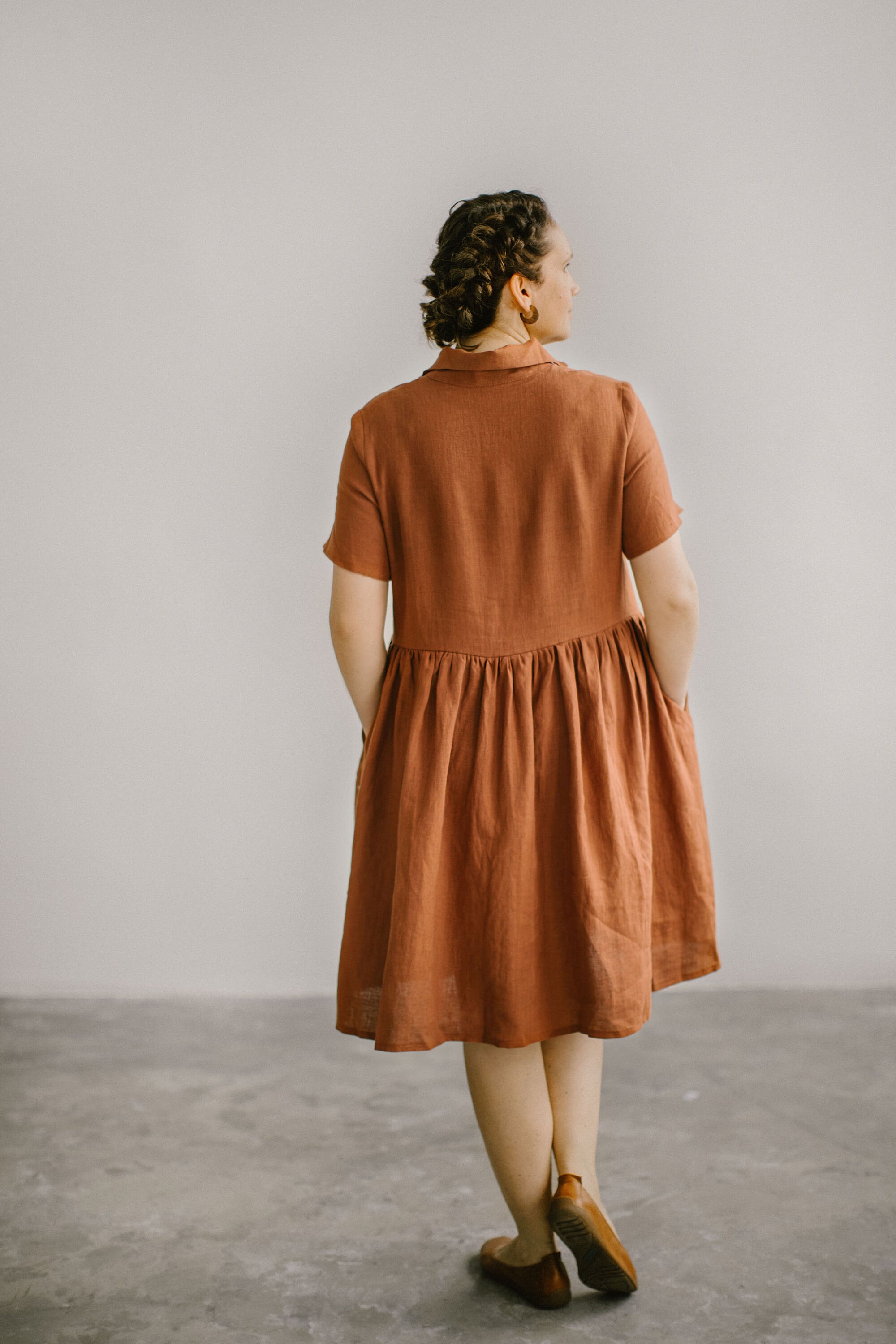 Linen Plus Size Dress MARTA Button up Linen Midi Dress With | Etsy