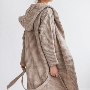 Hooded Plus Size Cotton Robe for Women and Men, Unisex Cotton and Linen ...