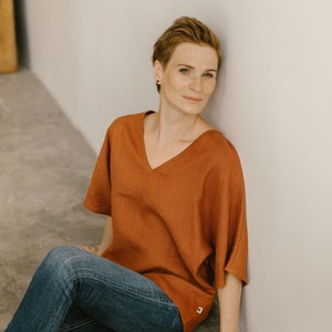 Short Sleeves Linen Tshirt LILA, Plus Size Linen Blouse for Women ...