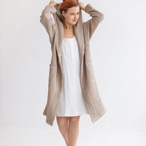 Hooded Plus Size Cotton Robe for Women and Men, Unisex Cotton and Linen ...