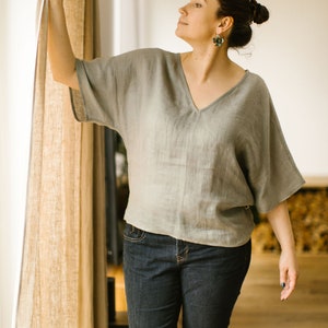 Short Sleeves Linen Tshirt LILA, Plus Size Linen Blouse for Women ...