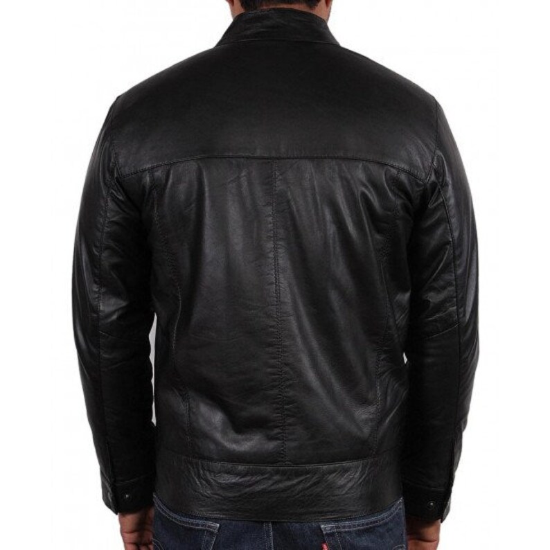 Mens Black Simple Leather Biker Jacket - Etsy