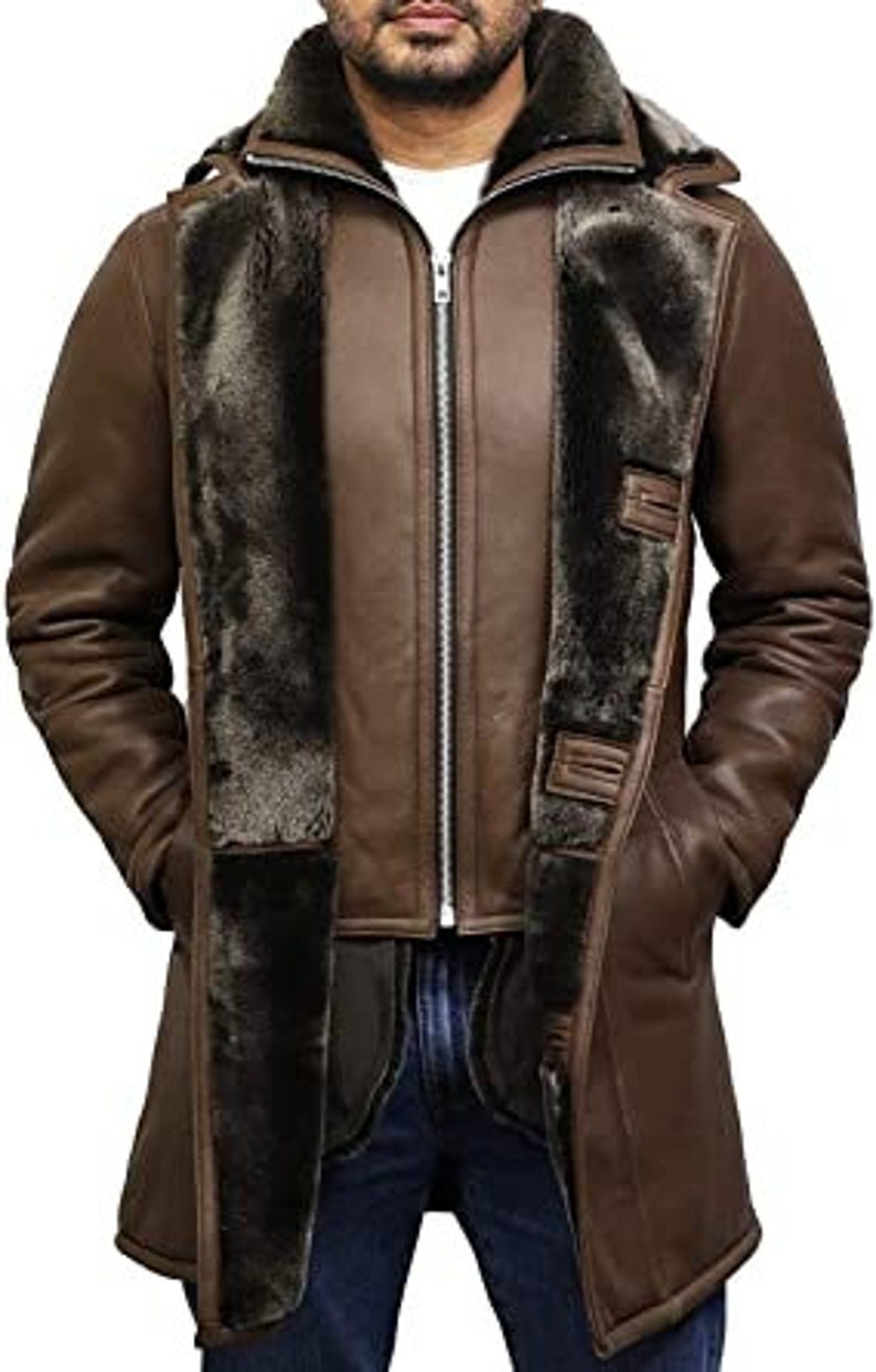 Brandslock Mens Real Shearling Sheepskin Leather Warm Duffle Etsy