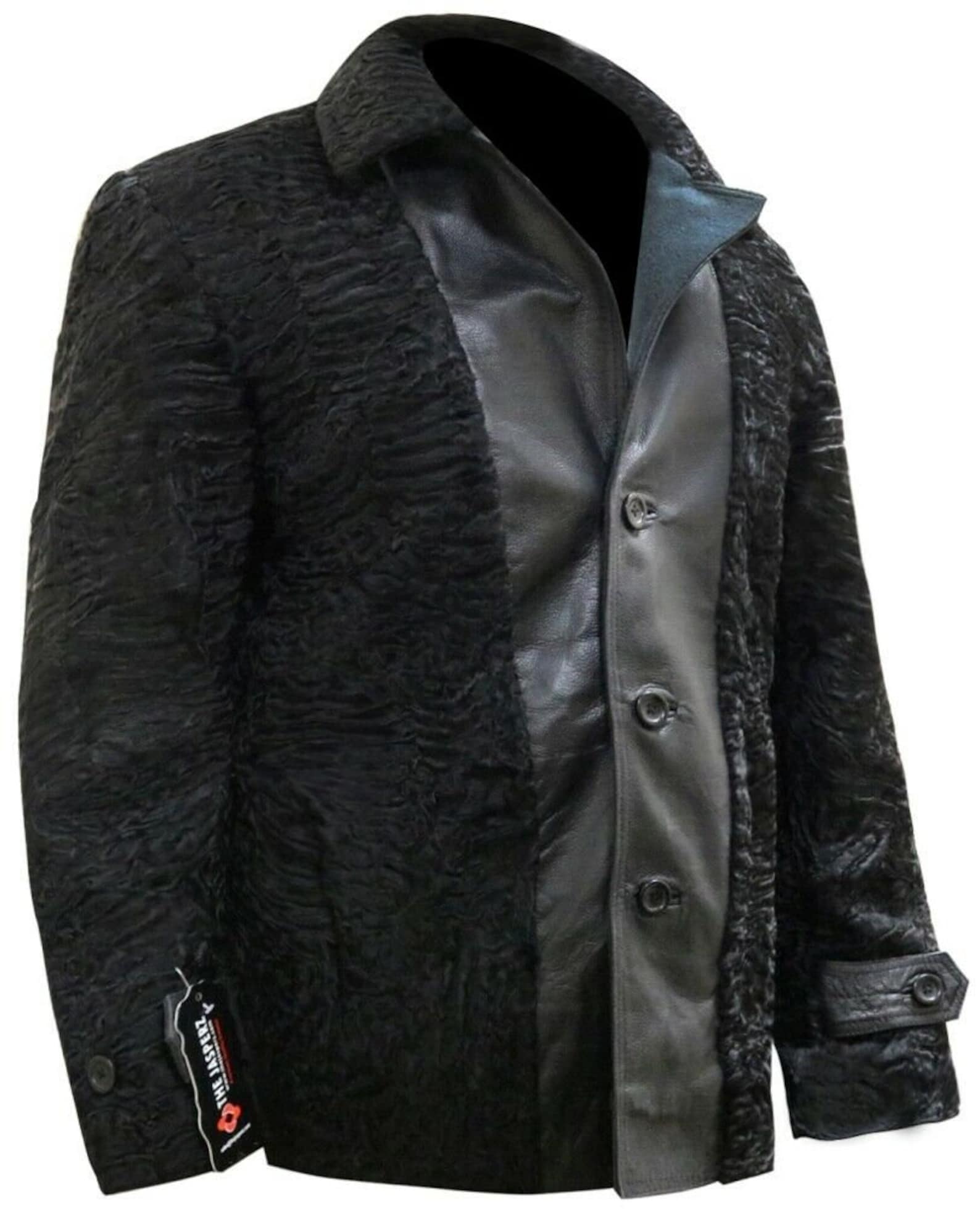 Men's Persian Lamb Black Coat, Persian Black Jacket,with Front Leather ...