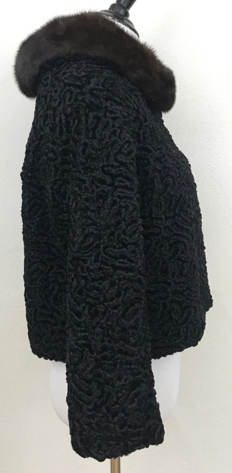 Women's Vintage 19s Style Black Curly Persian Lamb Fur Coat With Mink ...