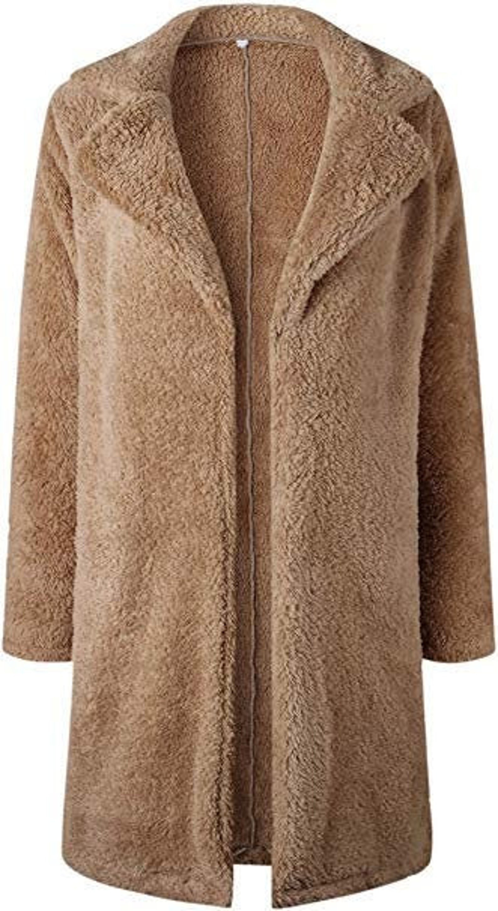 Women's Open Front Long Coat Faux Fur Warm Winter Outwear | Etsy