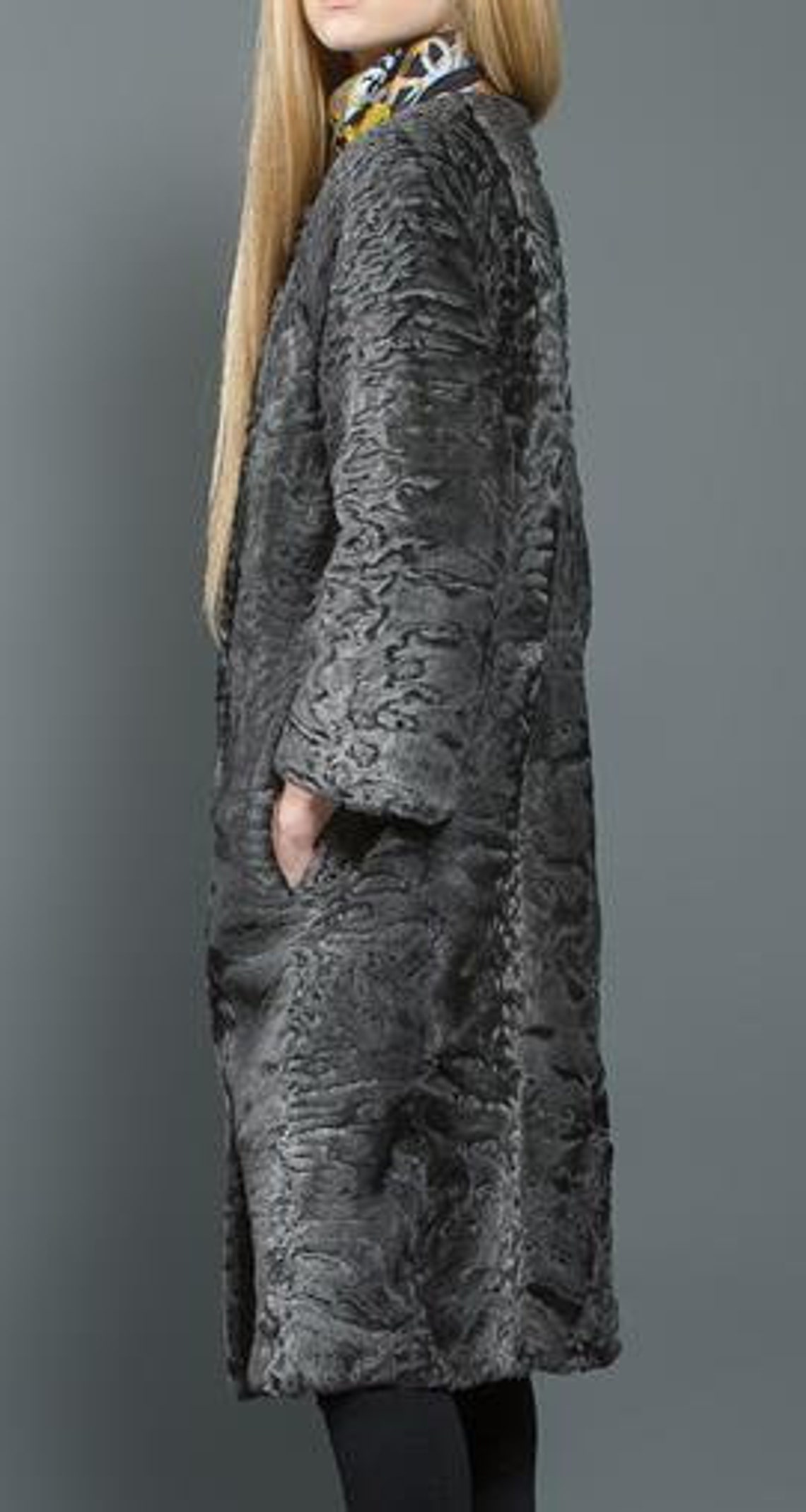 Grey Women's Astrakhan Long Persian Fur Coat All Sizes - Etsy