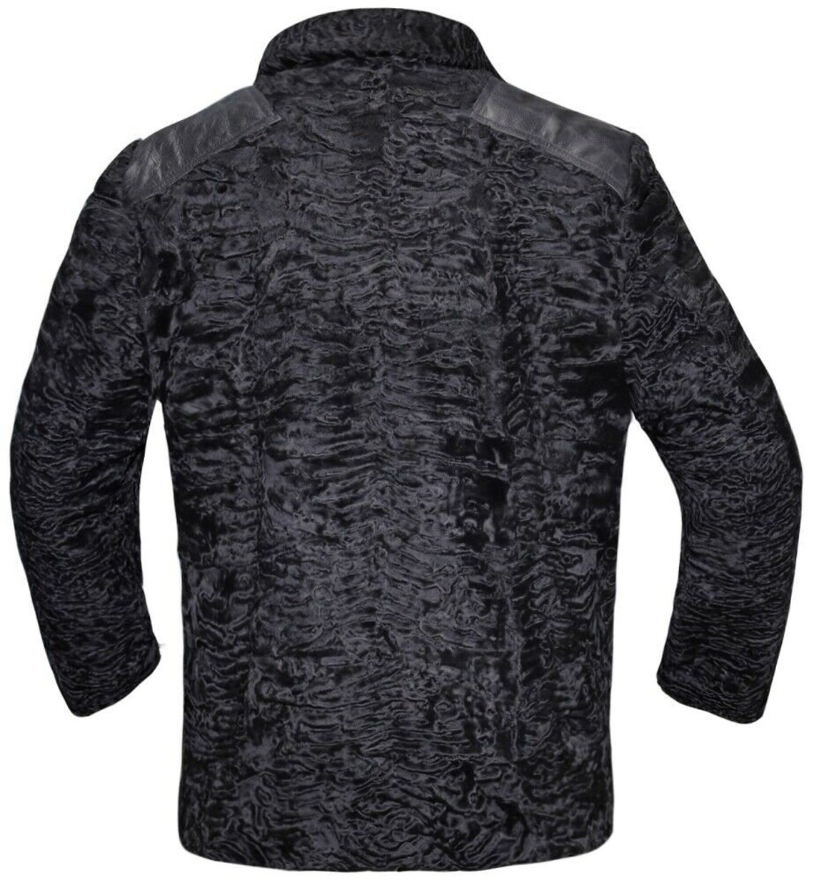 Men's Persian Lamb Black Coat, Persian Black Jacket,with Front Leather ...