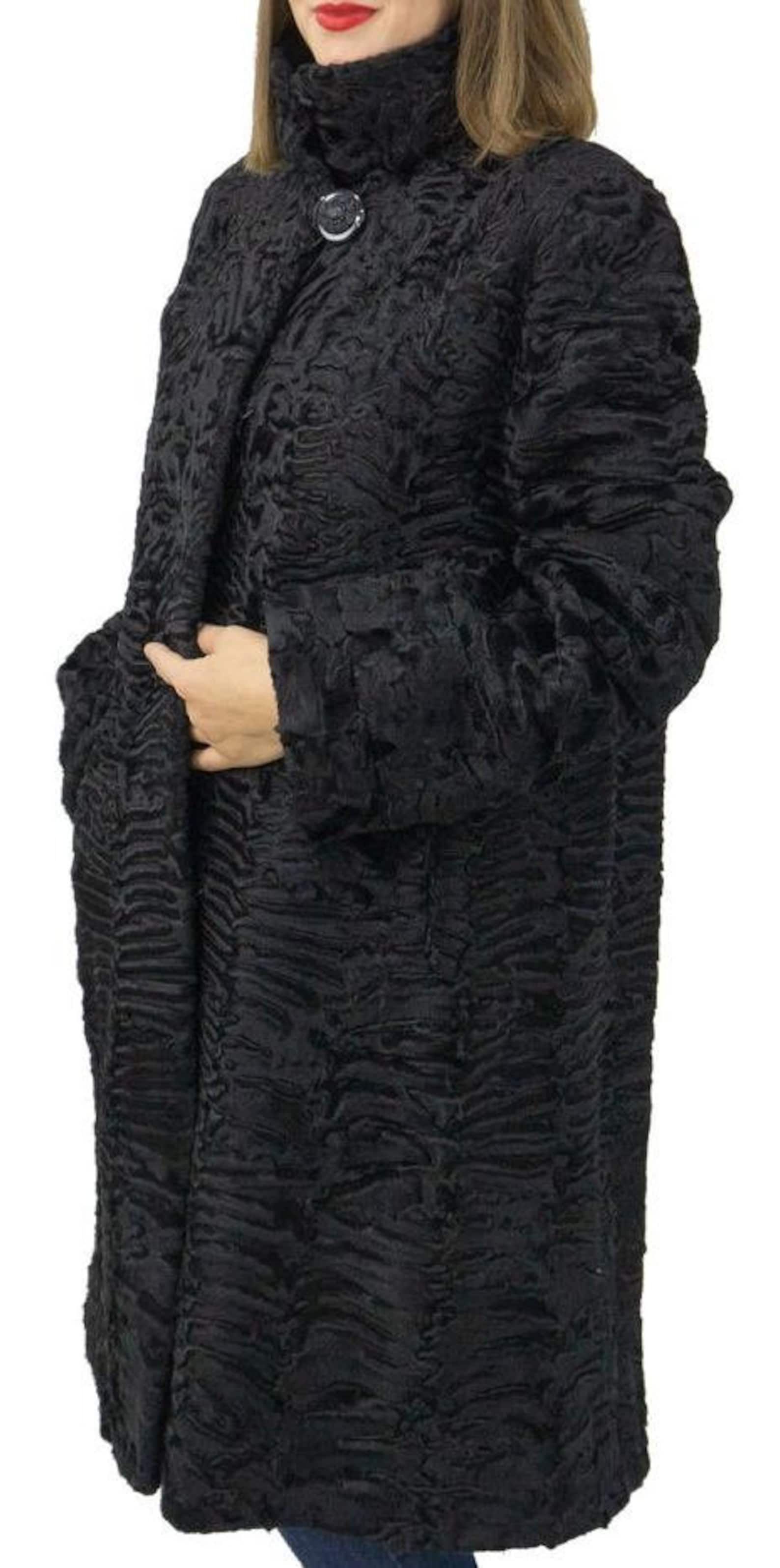 Womens Classic Style Astrakhan Fur Coat in Black Long Coat - Etsy