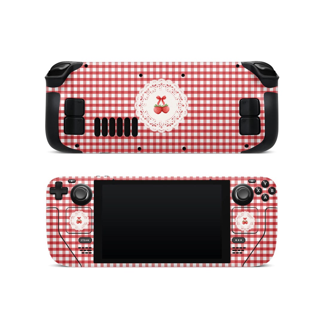 Strawberry Picnic Gingham Steam Deck Skin | Cozy Red Checkered Vinyl ...