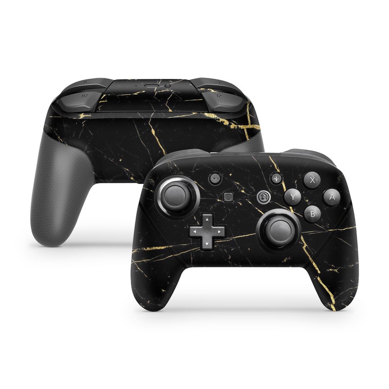 Nintendo Switch Pro Controller Skin Decal Sticker Marble Black Golden ...