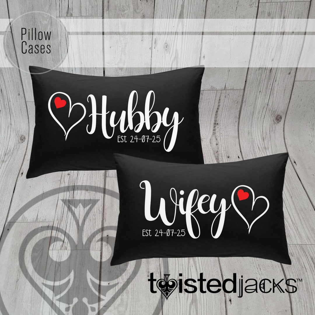 Custom Printed Pillow Case Gift Set Idea, Large Print 'hubby & Wifey ...
