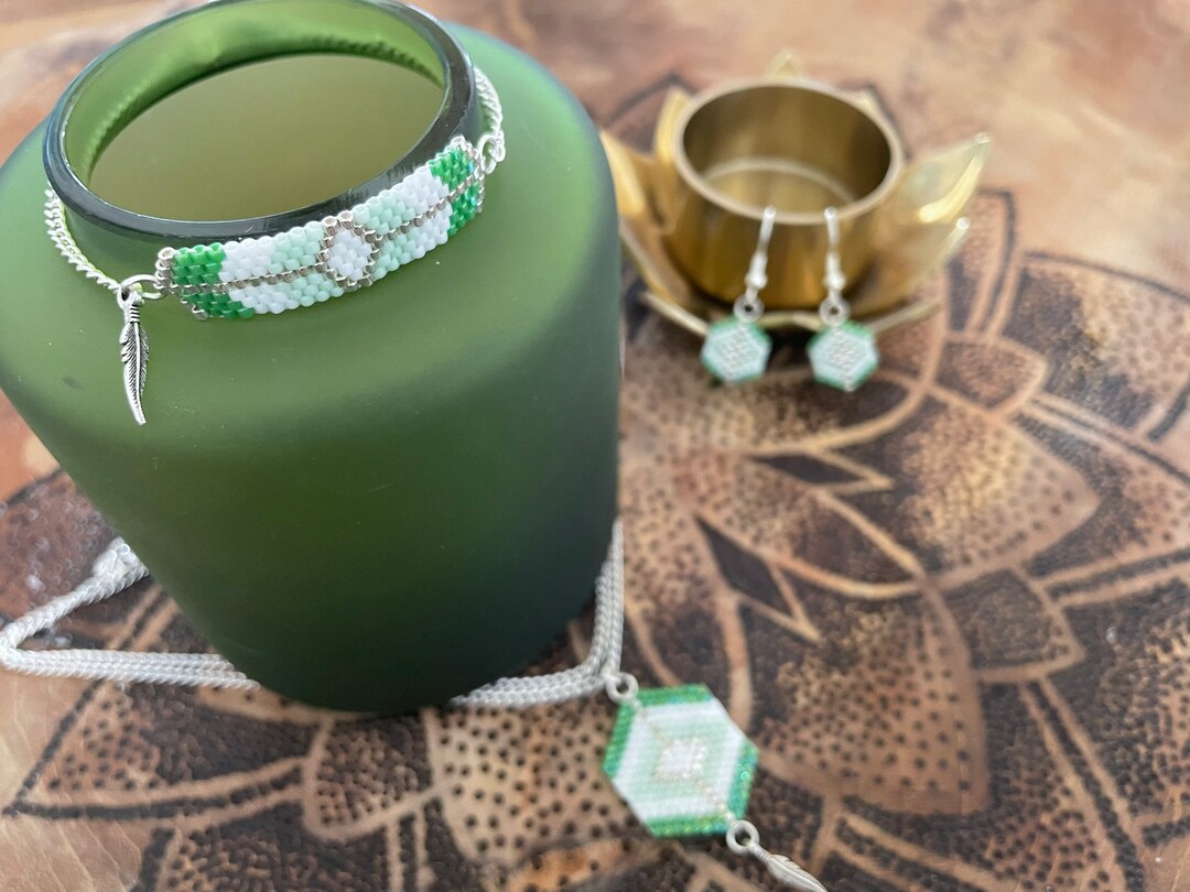 Green Peyote Jewelry Set - Etsy