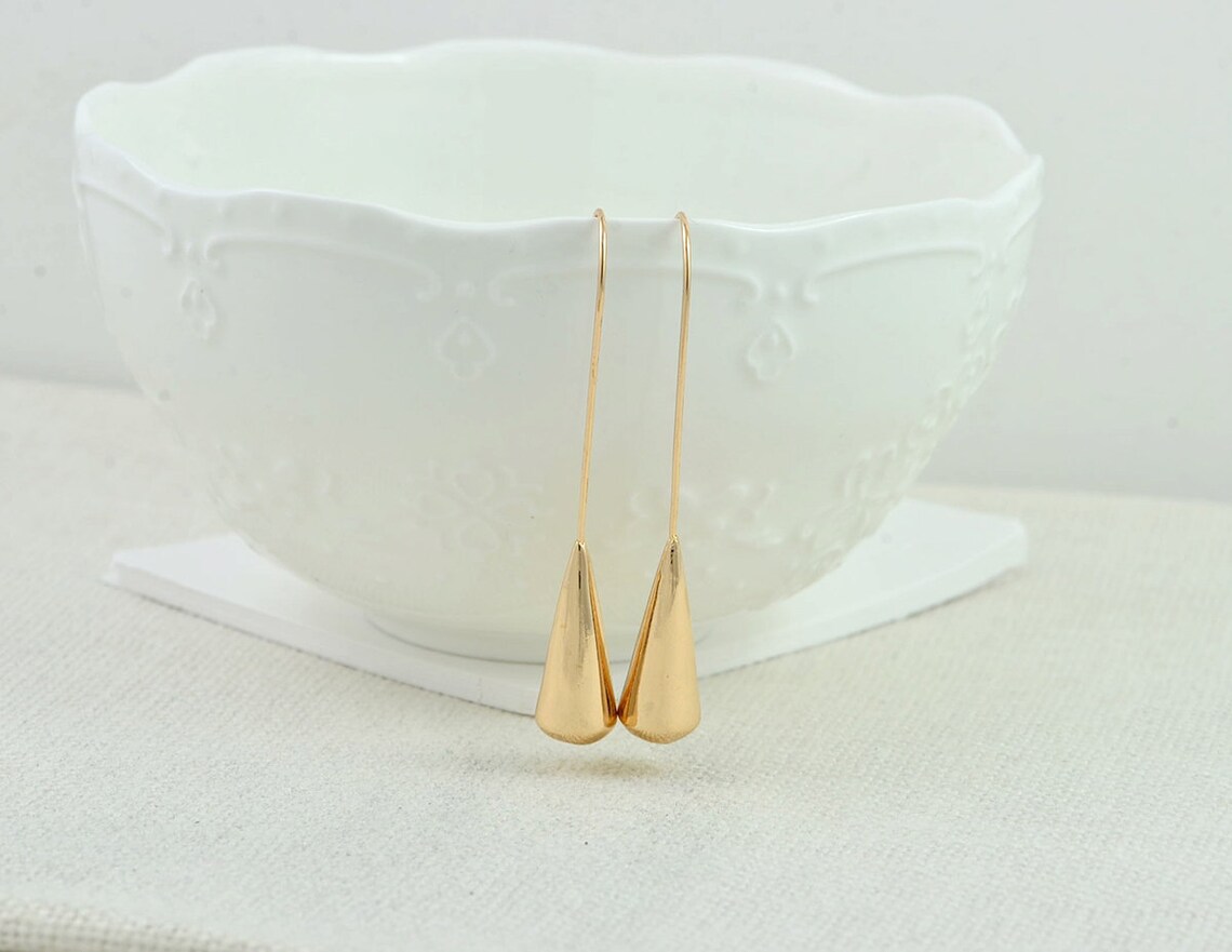 Long Dangle Light Gold Earrings Simple Gold Drop Earrings - Etsy