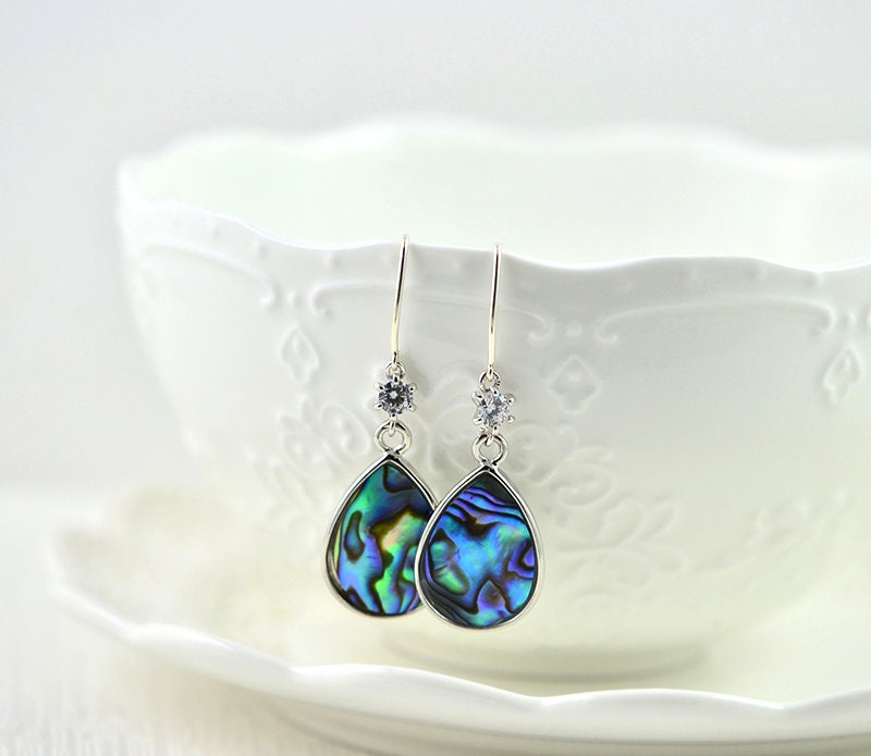 Newzealand Style Abalone Paua Shell Earrings, Sterling Silver Earrings ...