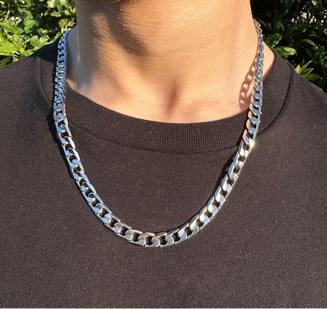 Detailed Mens Curb Chain Silver, Curb Link Chain Necklace, Waterproof ...