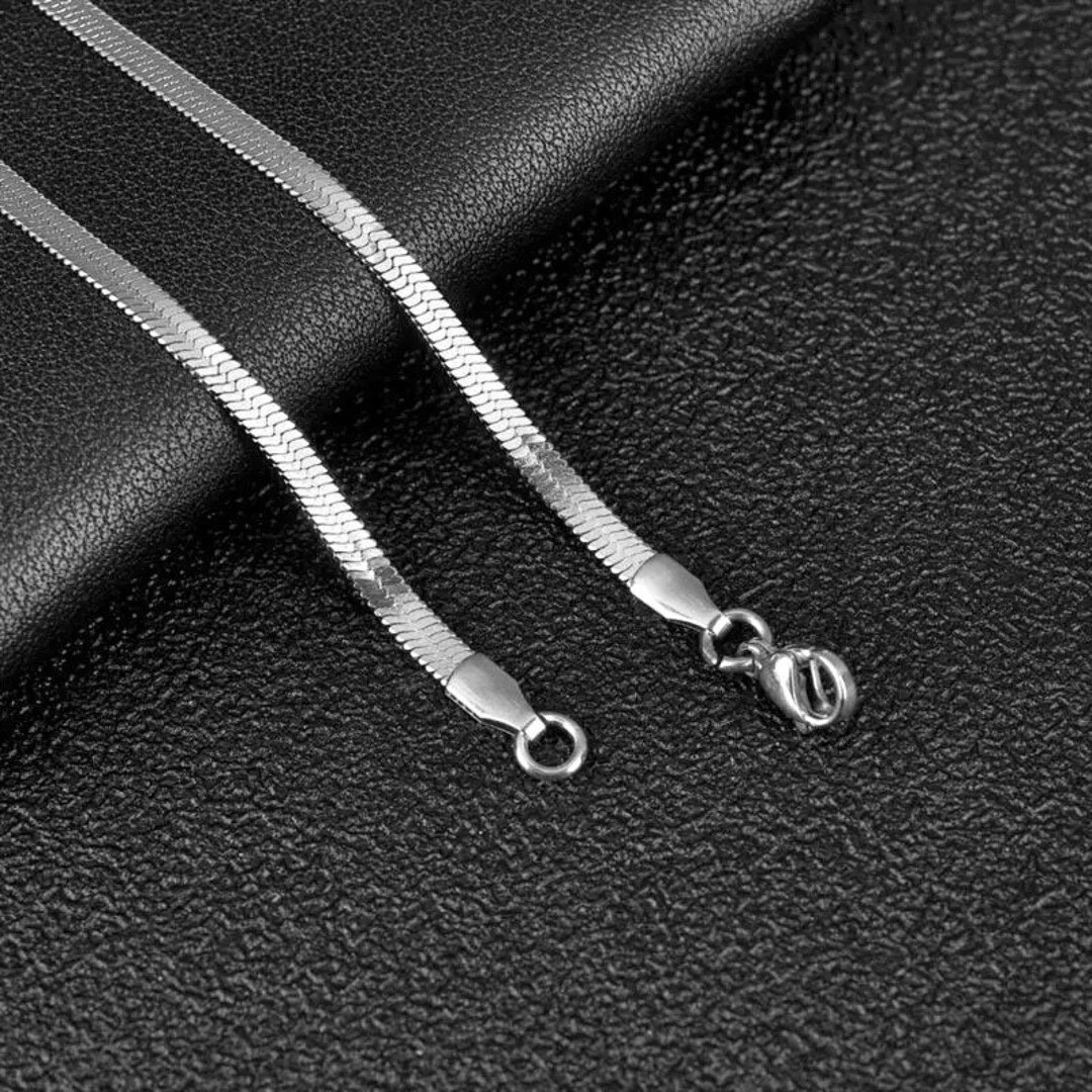 Men Silver Snake Chain Necklace, 3mm Flat Tight Link Silver Chain, Gift ...