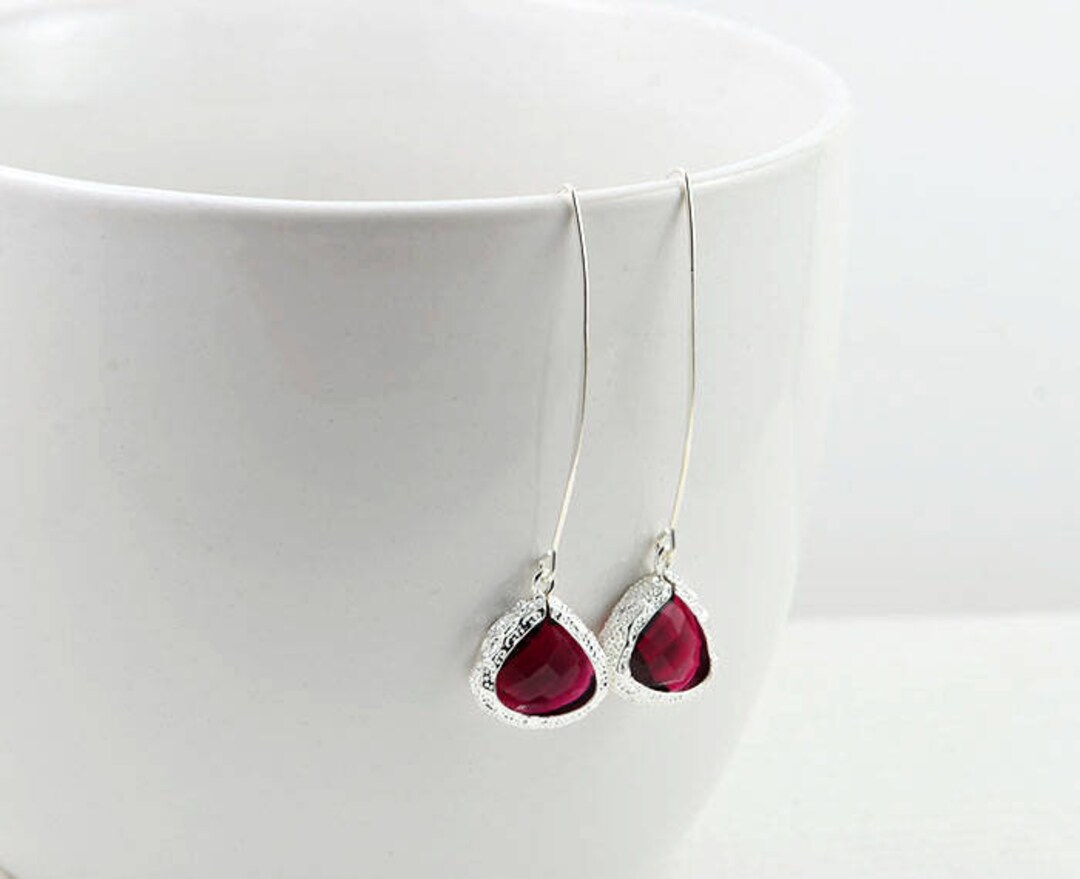 Silver Long Ruby Long Earrings Red Bridesmaids Earrings Ruby - Etsy