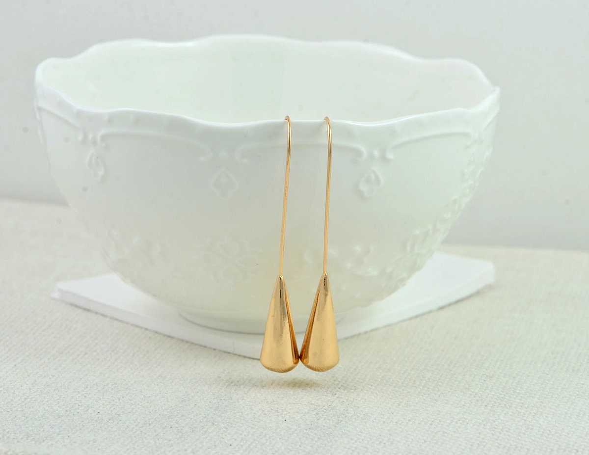 Long Dangle Light Gold Earrings, Simple Gold Drop Earrings, Teardrop ...
