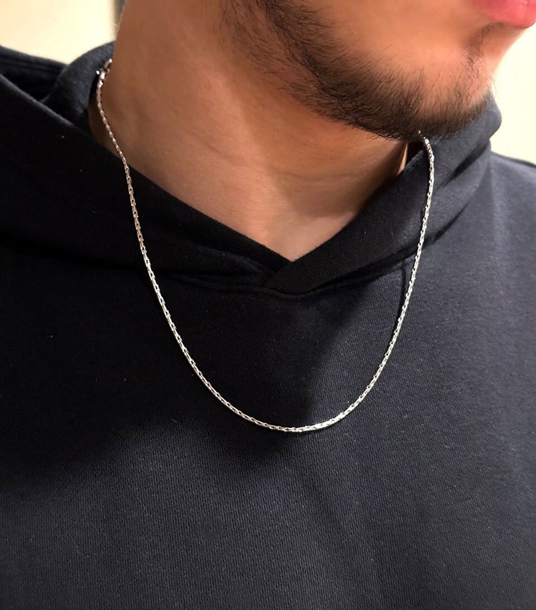 Waterproof Men Silver Long Box Chain Necklace, Long Link Chain, Gift ...