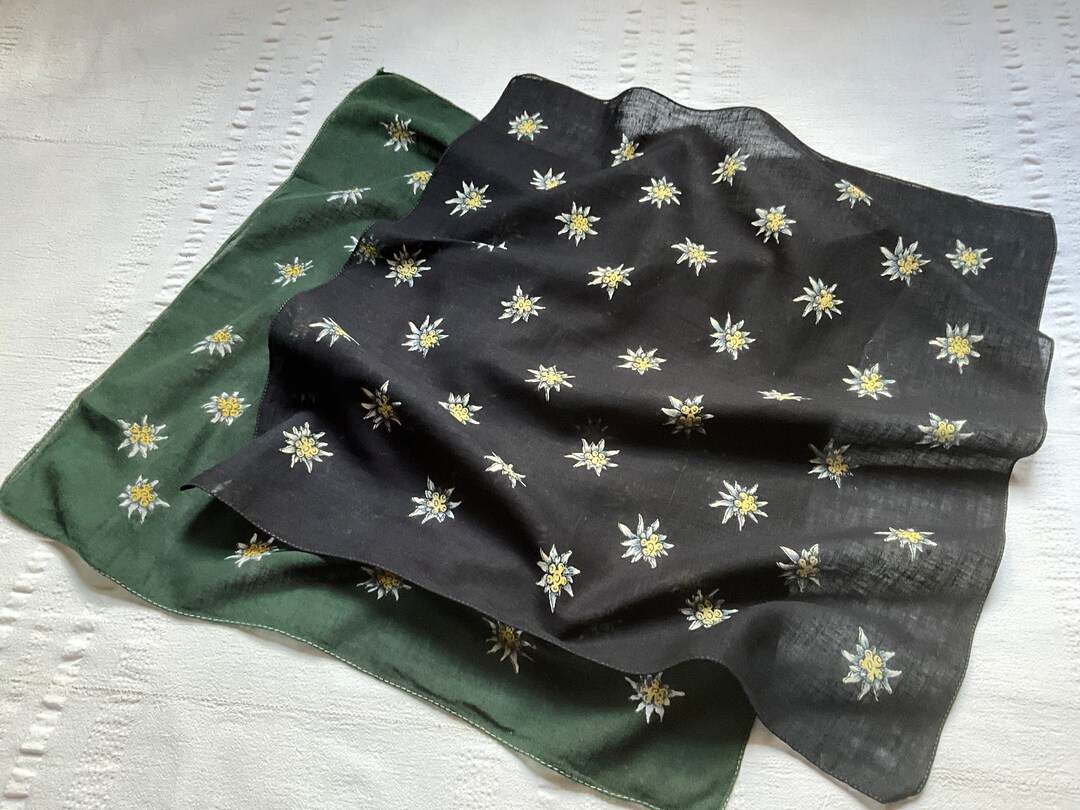 Vintage Bandana Edelweiss Floral Flower Folk Print Cotton Scarf Pocket ...