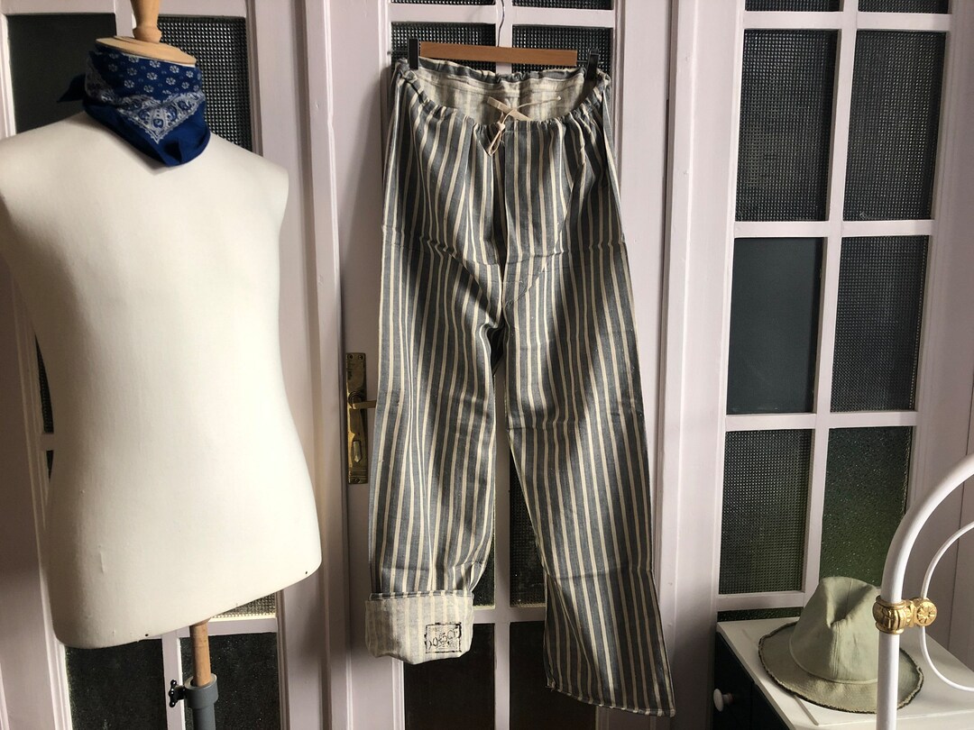 Vintage French Brushed Flannel Pant Cotton Stripe Pyjamas Pajamas ...