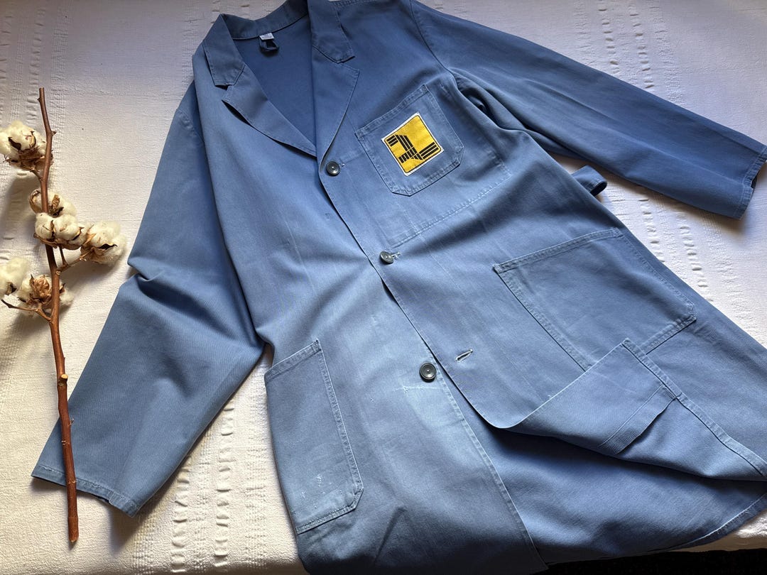 Vintage German Artist Smock Chore Coat Pit 24.5 Duster Shop Coat Long ...