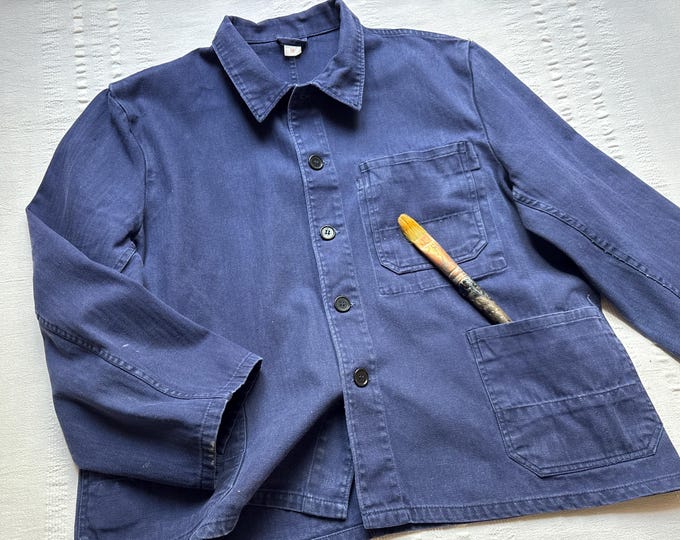 Vintage 80's German Work Jacket Pit 25.5" XL Work Shirt Workwear Peasant Chore Coat Work Garment ...