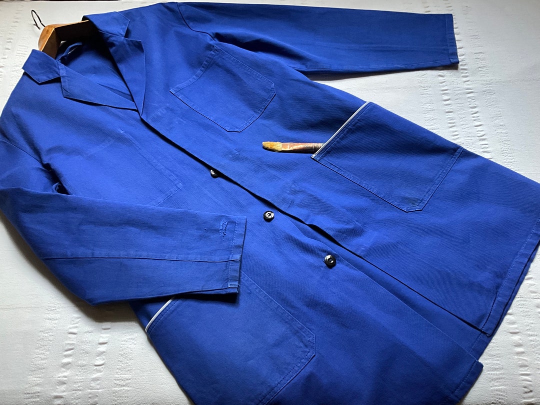 Vintage Artist Smock Chore Coat Duster Shop Coat Long Work Jacket Apron ...