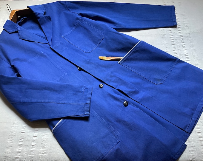 Vintage Artist Smock Chore Coat Duster Shop Coat Long Work Jacket Apron ...