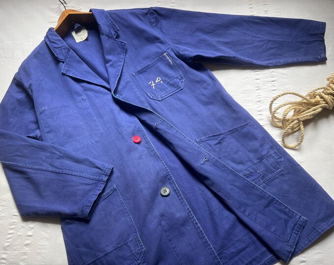 Vintage Artist Smock Chore Coat Duster Shop Long Work Jacket Apron Work ...