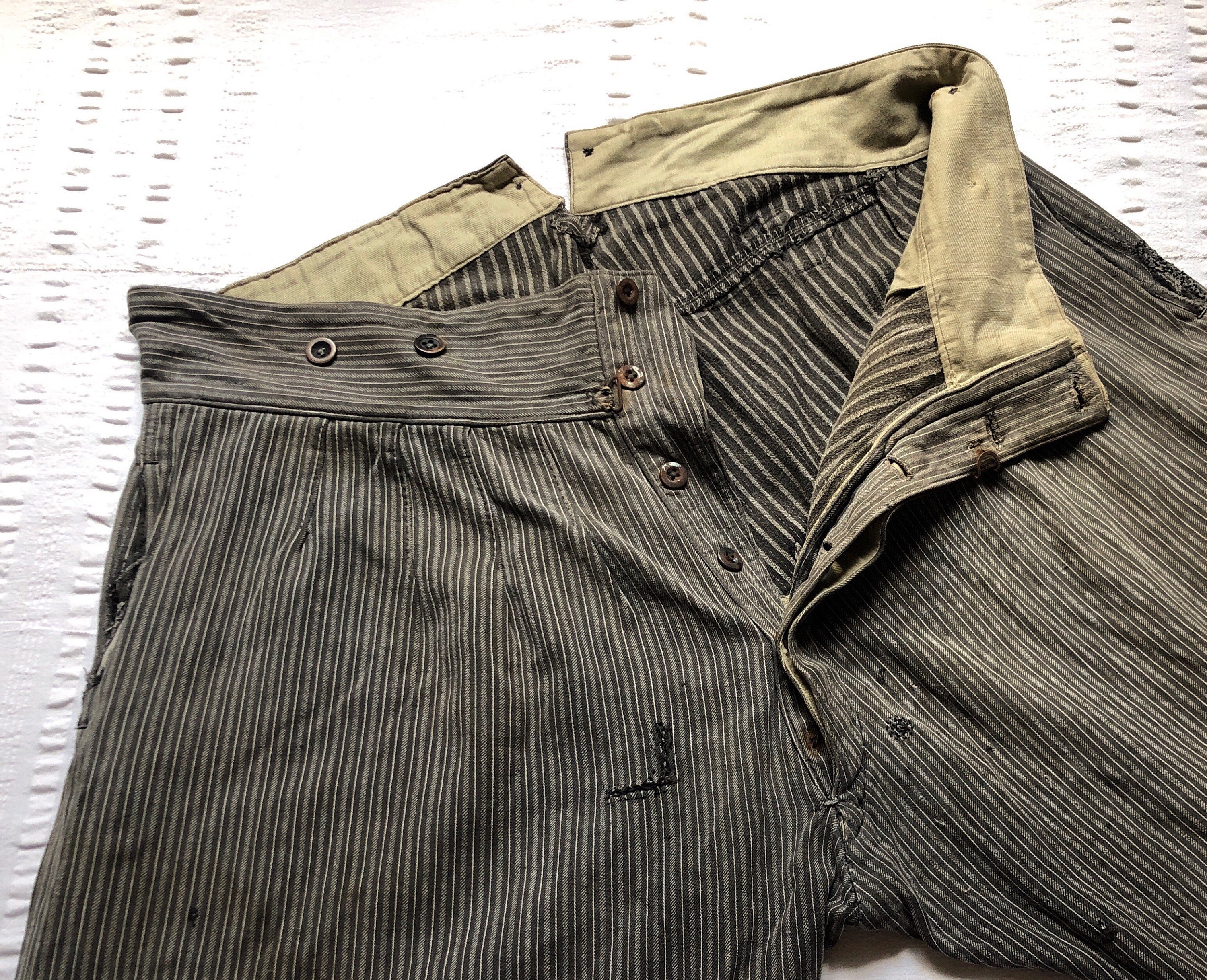 Vintage 1930s French Work Pants 2XL Salt&pepper Suspender Vintage 1930s French Work Pants 2XL Salt&pepper Suspender