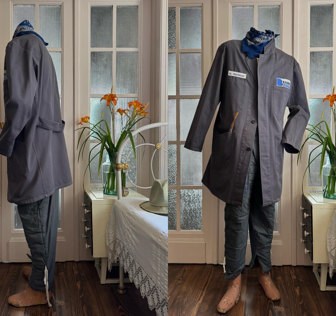 Vintage German Artist Smock Chore Coat Pit 24.5 Duster Shop Coat Long ...