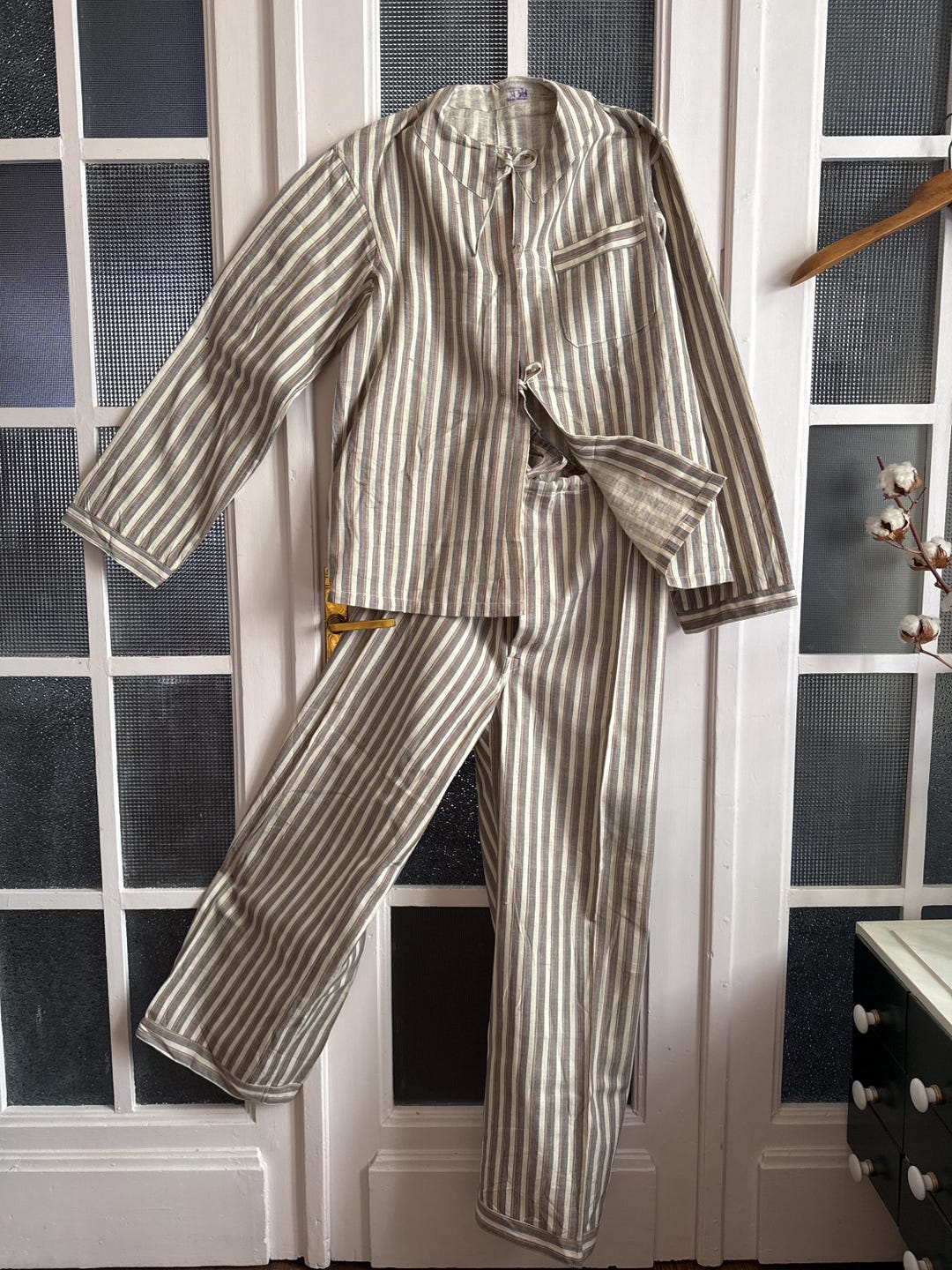 Rare Vintage 50s Brushed Flannel Uniform Stamped Cotton Striped Pyjamas ...
