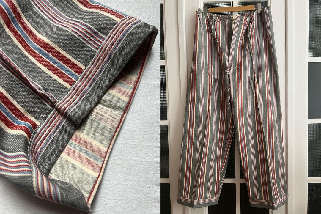 Vintage 50s Brushed Flannel Cotton Stripe Pyjamas Pajamas Stamped ...