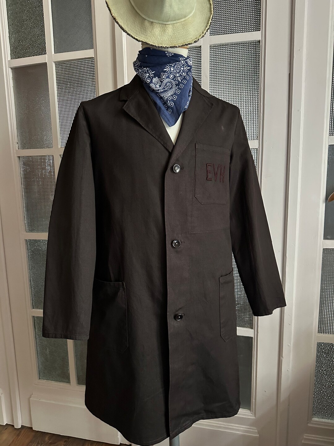 Vintage 70s Work Chore Coat Pit 22.5" Duster Shop Coat Long Work Jacket ...