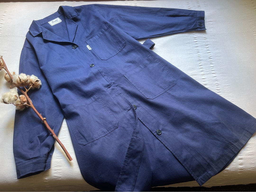 Vintage 80s Work Womens Long Duster Jacket Pit 21 Workwear Work Shop ...