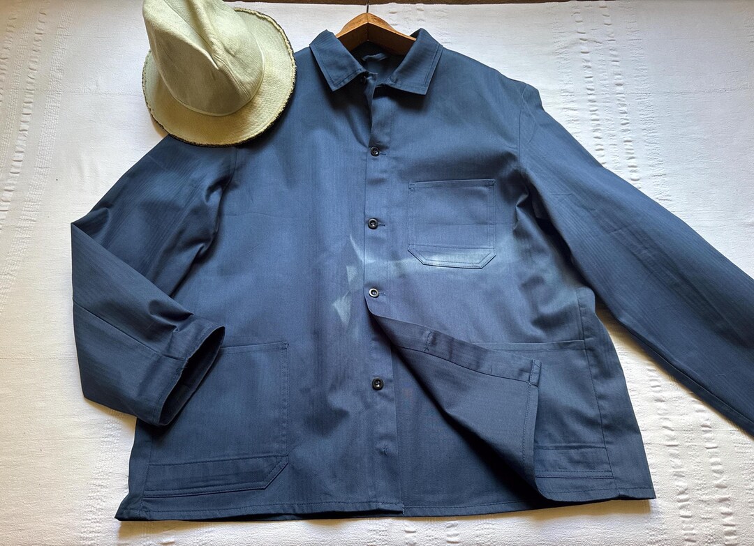 Vintage German Work Jacket Pit 26" Large XL Work Shirt Workwear Peasant ...