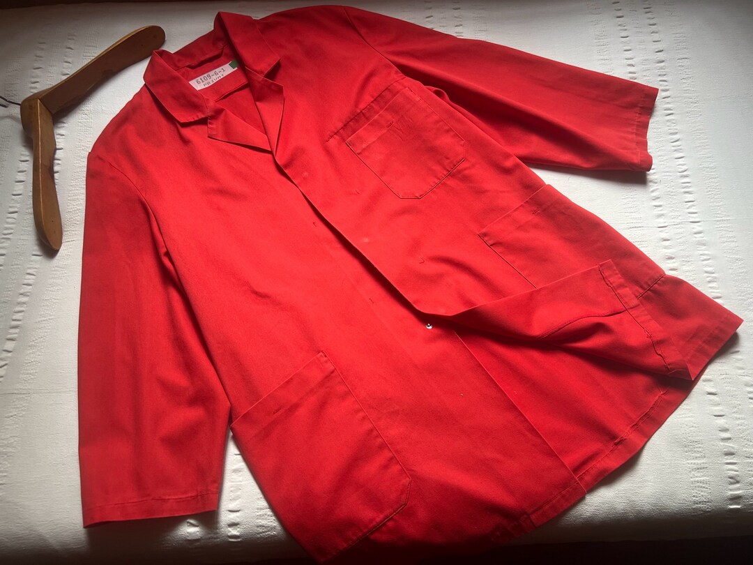 Vintage Artist Smock Chore Faded Red Coat Duster Shop Coat Long Work ...