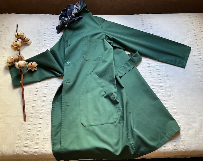 Vintage Artist Smock Chore Coat Duster Shop Coat Long Work Jacket Apron ...