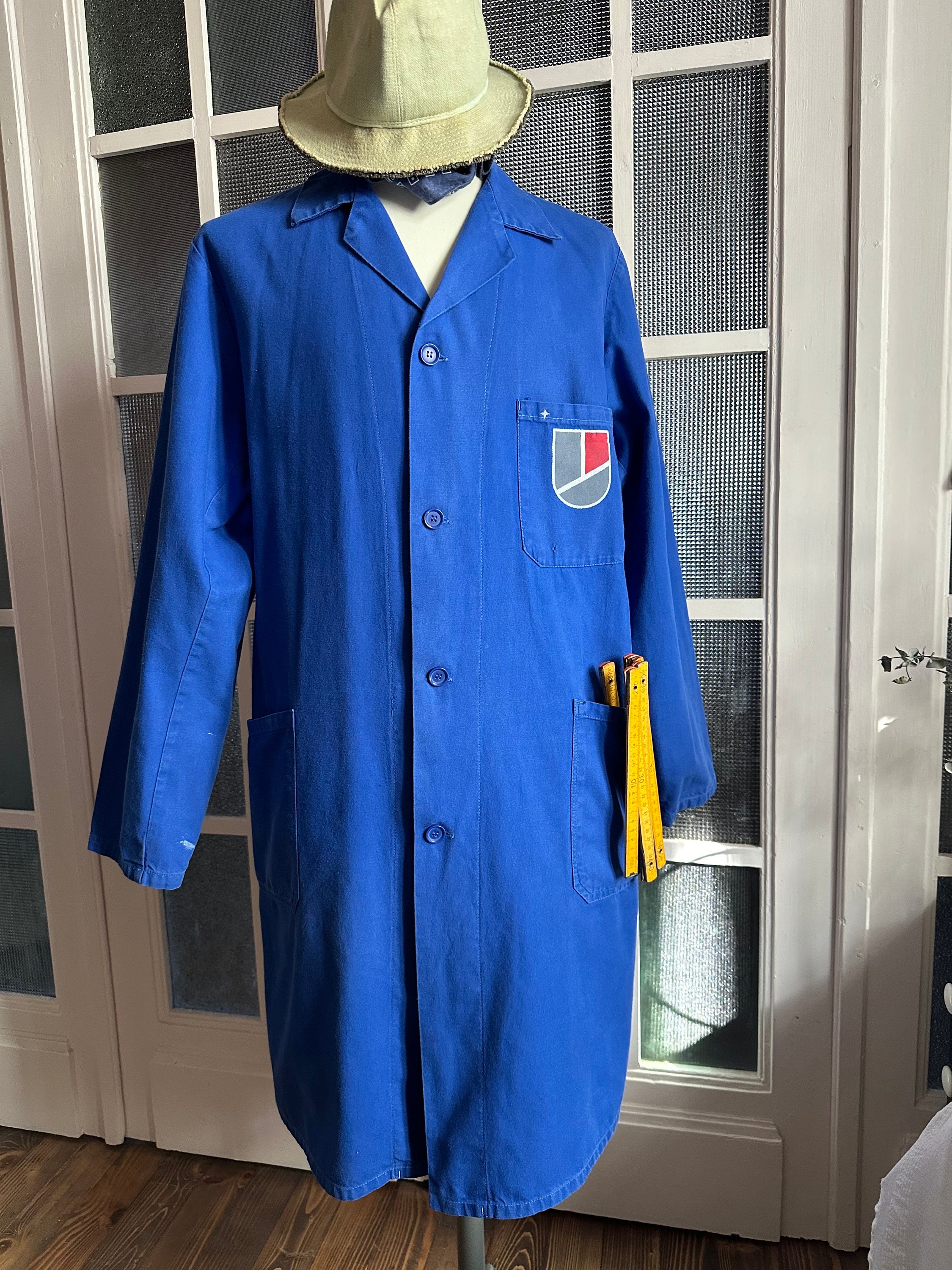 Vintage Artist Smock Chore Coat Duster Shop Coat Long Work Jacket Apron ...